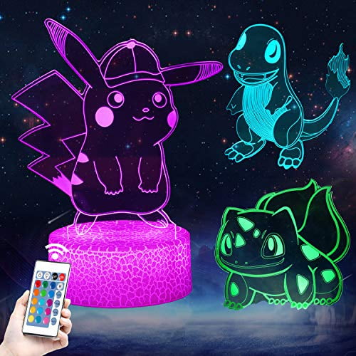 led light 3D Led Anime Lamp 3D Pokemon Pikachu Happy desk lamp RGB Base ...