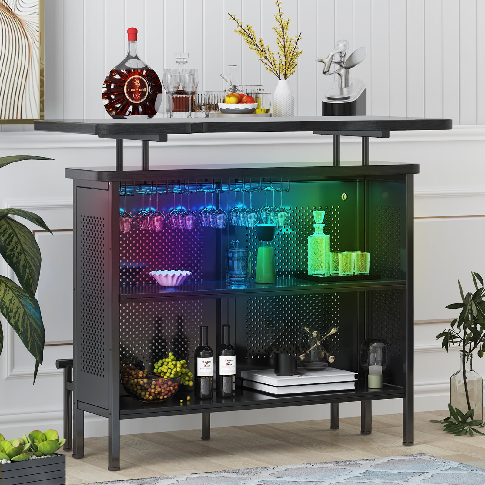 MUZZ Modern Liquor/Coffee Cabinet Bar with LED Lights by Remote Control ...