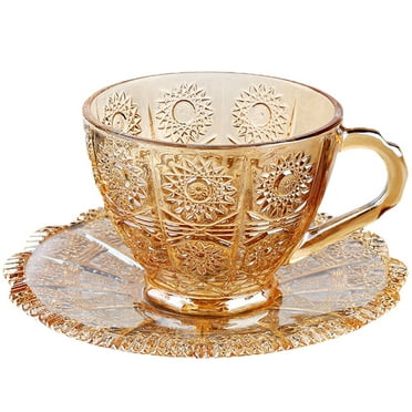 Tea Cup Set 12 Piece Cup & Saucer Set Glass Tea Party Microwave Safe ...