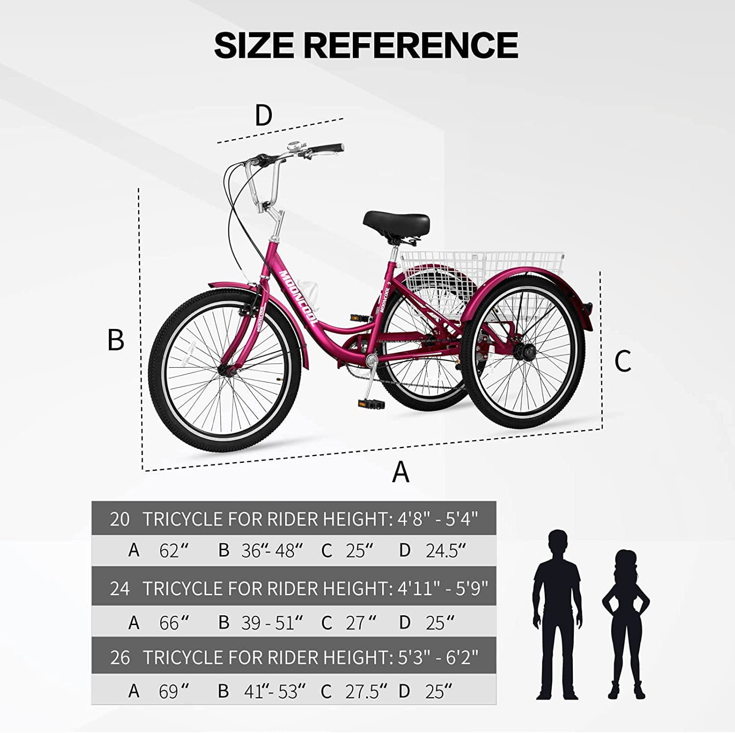 Buy MOONCOOL Adult Tricycles, 7 Speed Adult Trikes, 24 Inch 3 Wheel ...