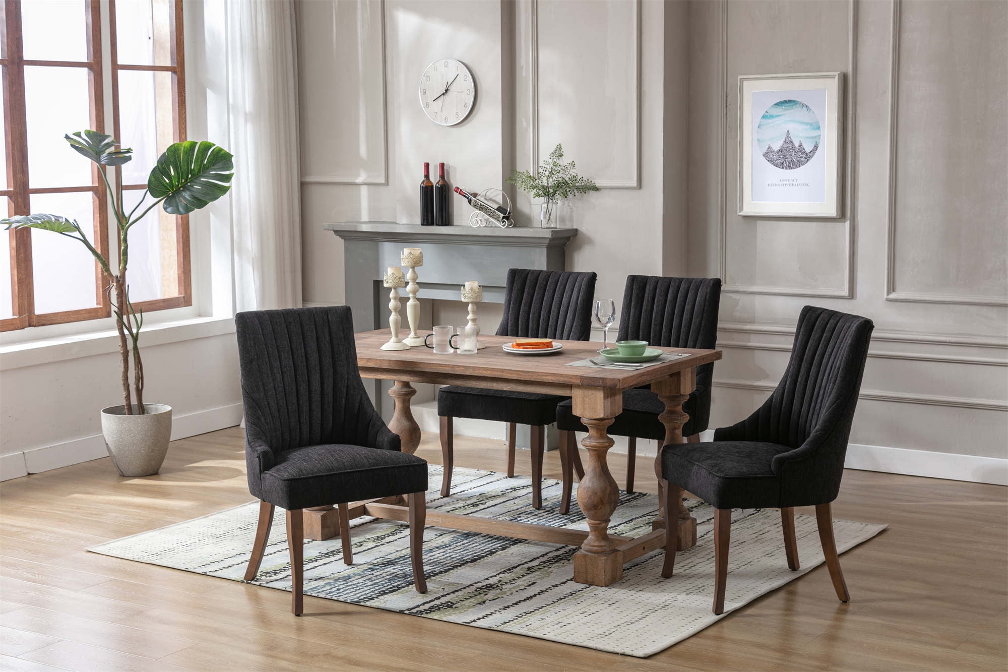 Modern Accent Dining Chairs, Set of 2, Upholstered Striped Back Fabric ...