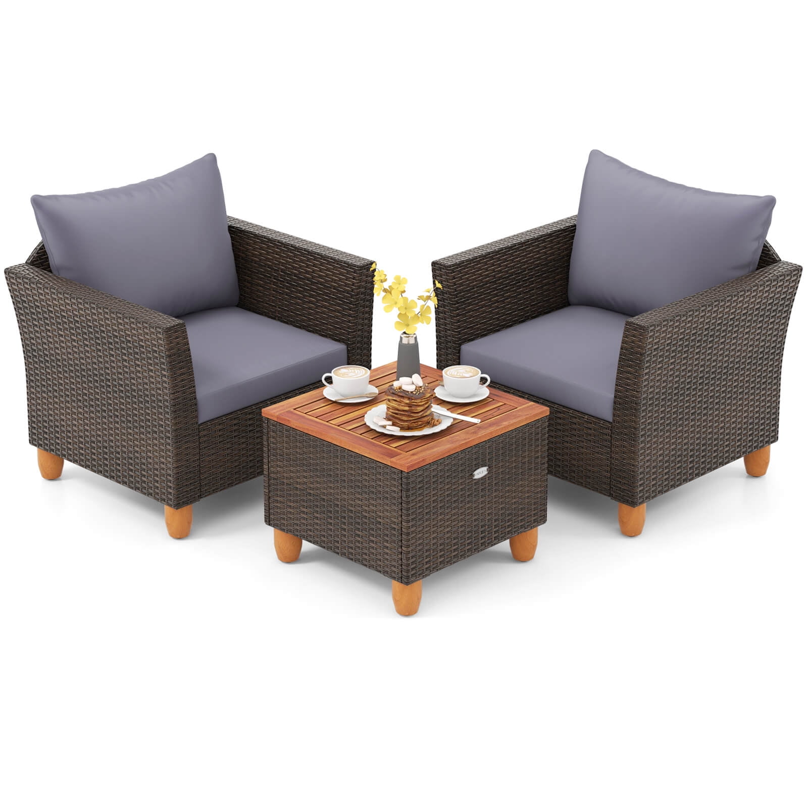Click here for Gymax Set Of 3 Rattan Bistro Furniture Set Wooden... prices