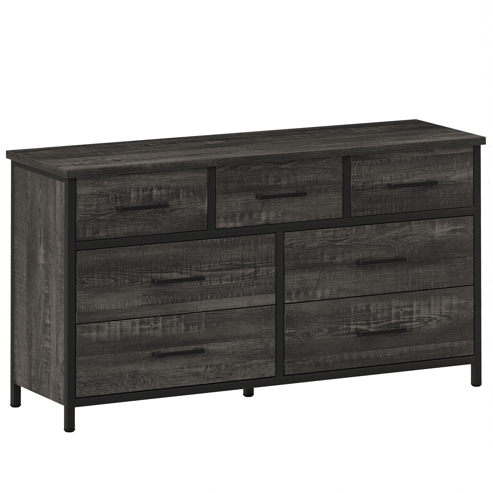 IKENO Dresser with 7 Drawers, Wide Dresser for Bedroom, Industrial Wood ...