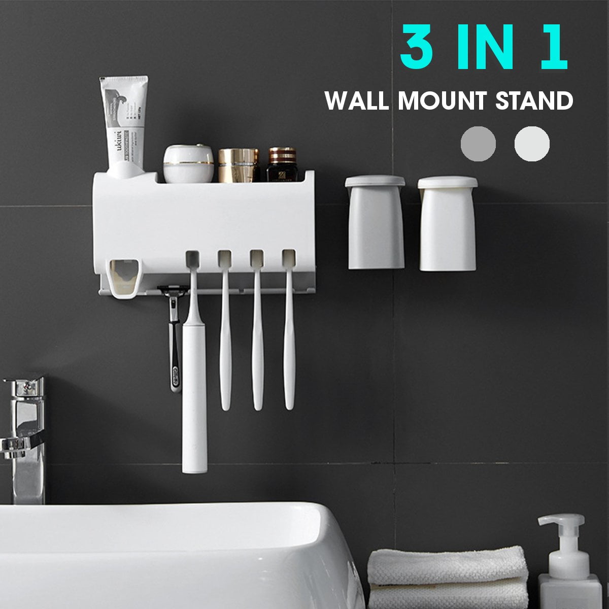 Self Adhesive 3 In 1 Automatic Toothpaste Dispenser Toothbrush Storage ...