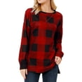 Women Long Sleeve Plaid Printed Split Hem Top - Walmart.com