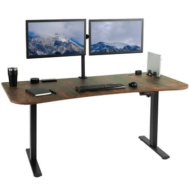 VIVO Electric 77" x 71" Corner Desk, Dark Walnut Table Tops, Black ...