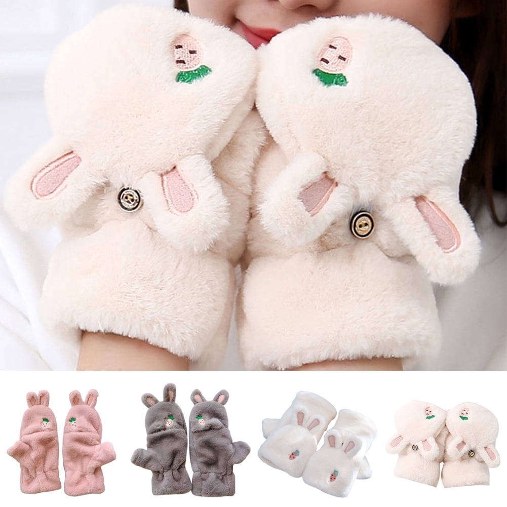 D-GROEE 1 Pair Girls Fingerless Mittens Convertible Flip Top Gloves ...