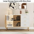 Modern Fluted Sideboard Buffet Cabinet – 3 Drawers, 2 Glass Doors ...