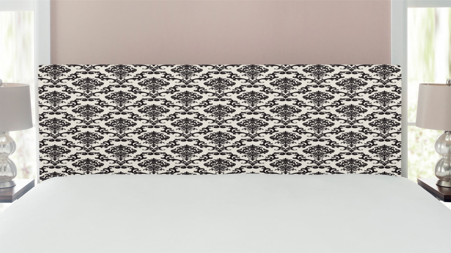 Damask Headboard, Contemporary Western Damask Motif with Weave Effect ...