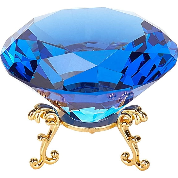 Large 100mm Cobalt Blue Cut Glass Crystal Diamond Jewel Paperweight ...
