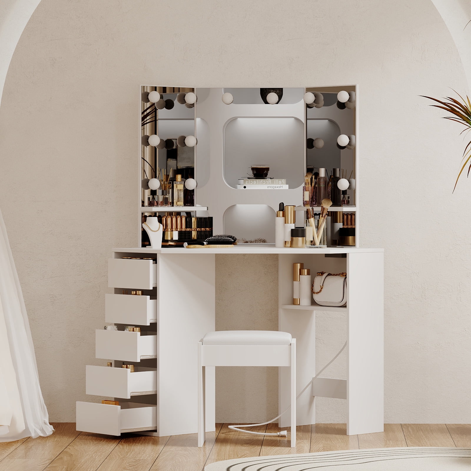 Click here for Zzistar Vanity Desk With 5 Roating Drawers  Corner... prices