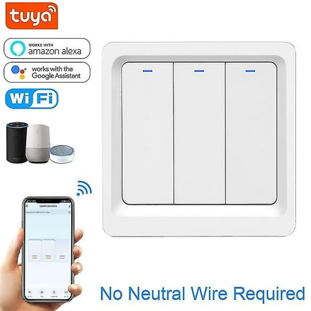 Smart Light Switch No Neutral Wire 2.4ghz Wifi 1/2/3 Gang Switch Work ...