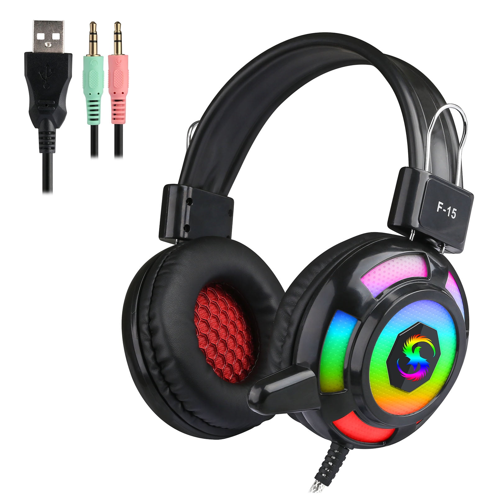 KUBITE Wired Headphones Over-Ear Gaming Earphones with RGB Light Super ...