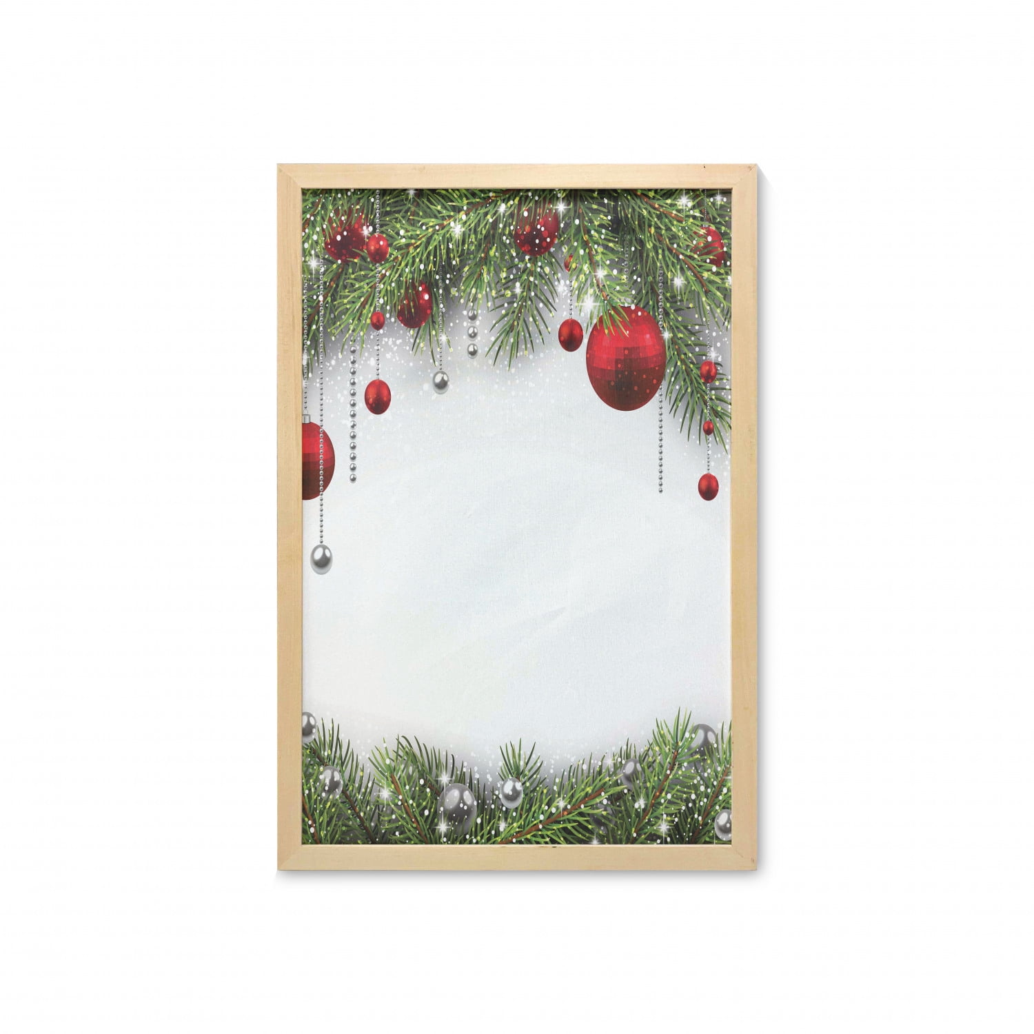 Christmas Wall Art with Frame, Holiday Season Backdrop with Pine Leaves ...