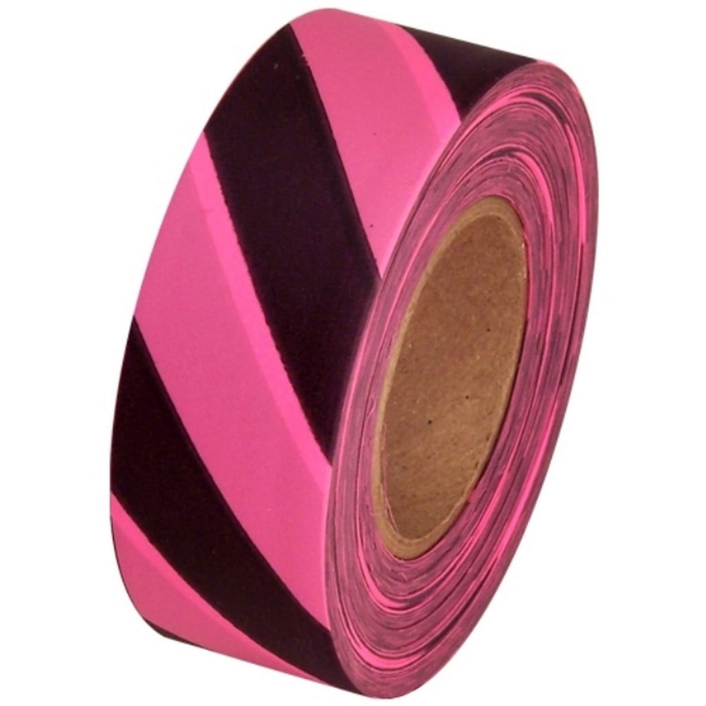 Tape Planet Fluorescent Pink and Black Safety Striped Flagging Tape 1 3 ...