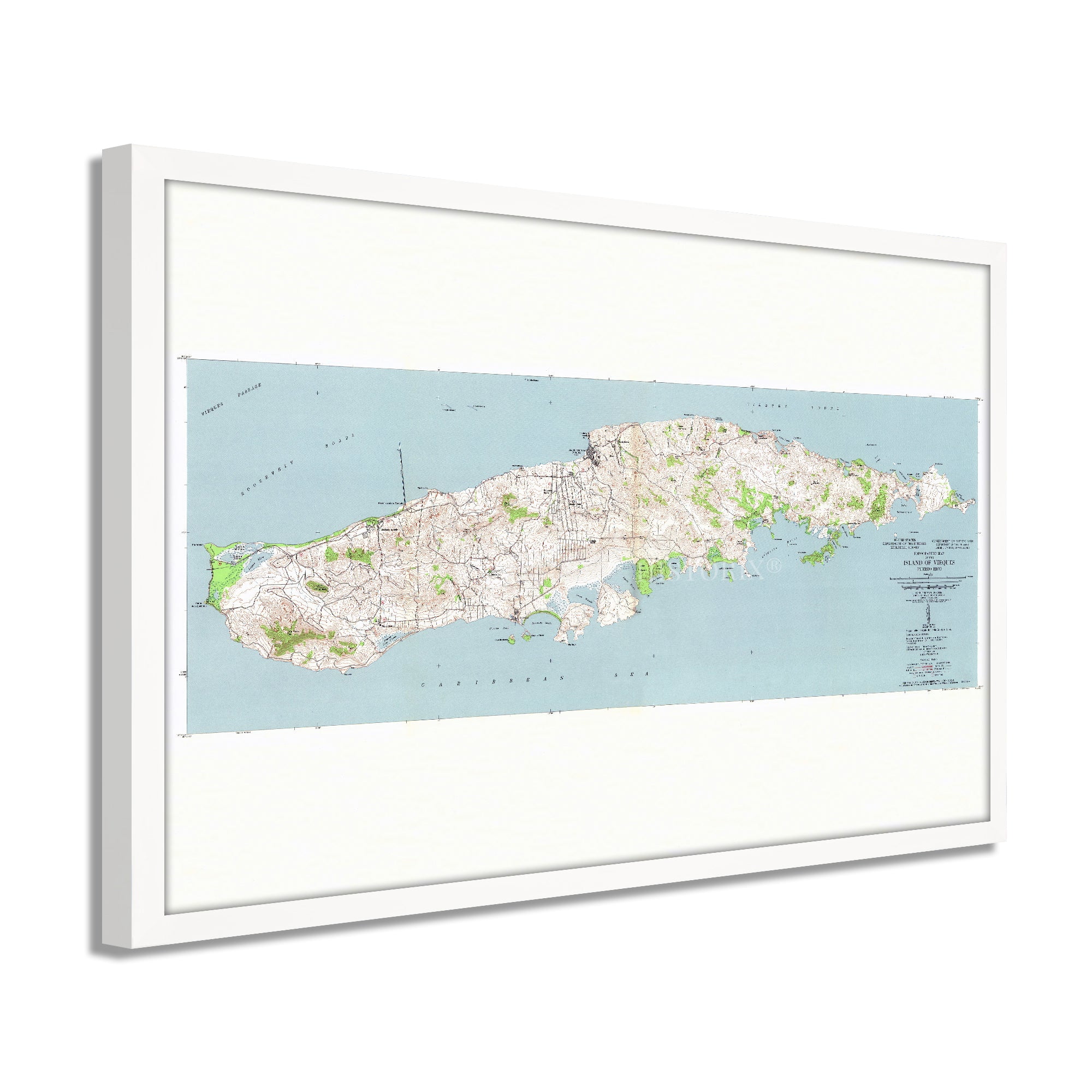 1951 Island of Vieques Map - Framed Vintage Mapa de Puerto Rico - Old ...