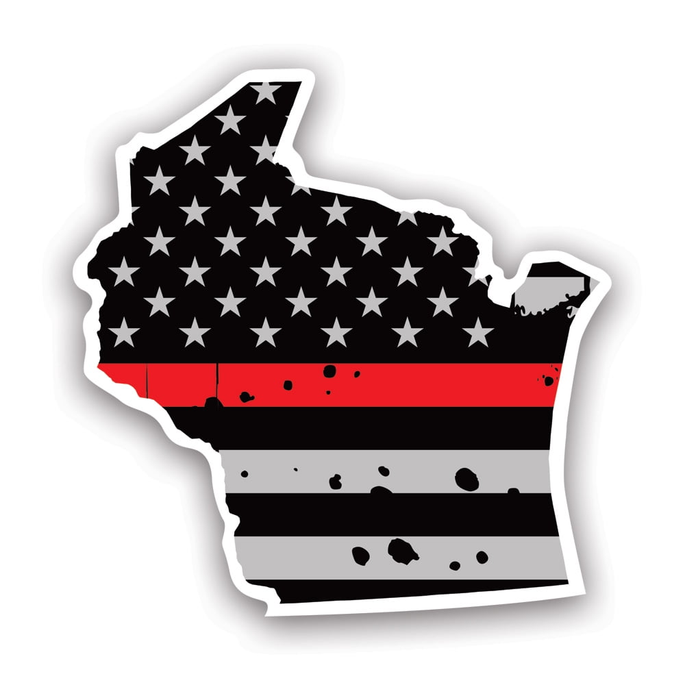 Distressed Thin Red Line Wisconsin State Shaped Subdued US Flag Sticker ...