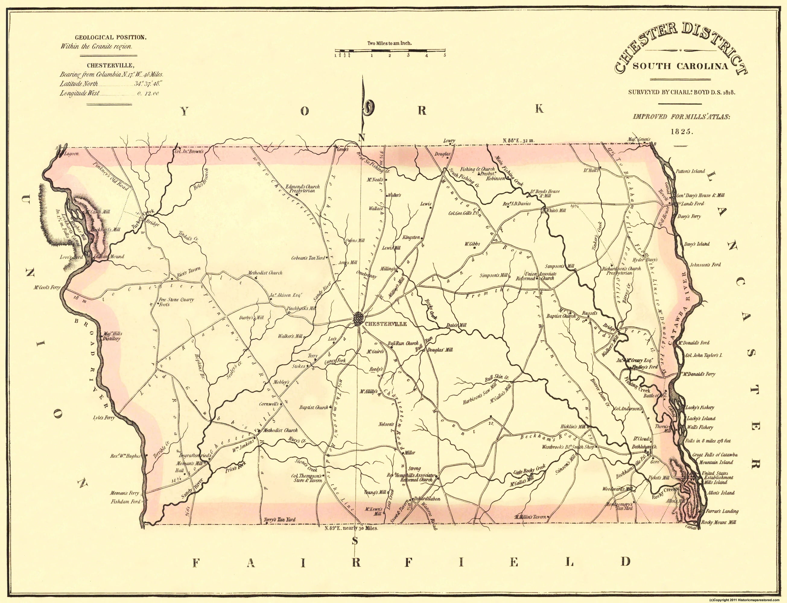 Chester County South Carolina - Mills 1825 - 30 x 23 - Glossy Satin ...