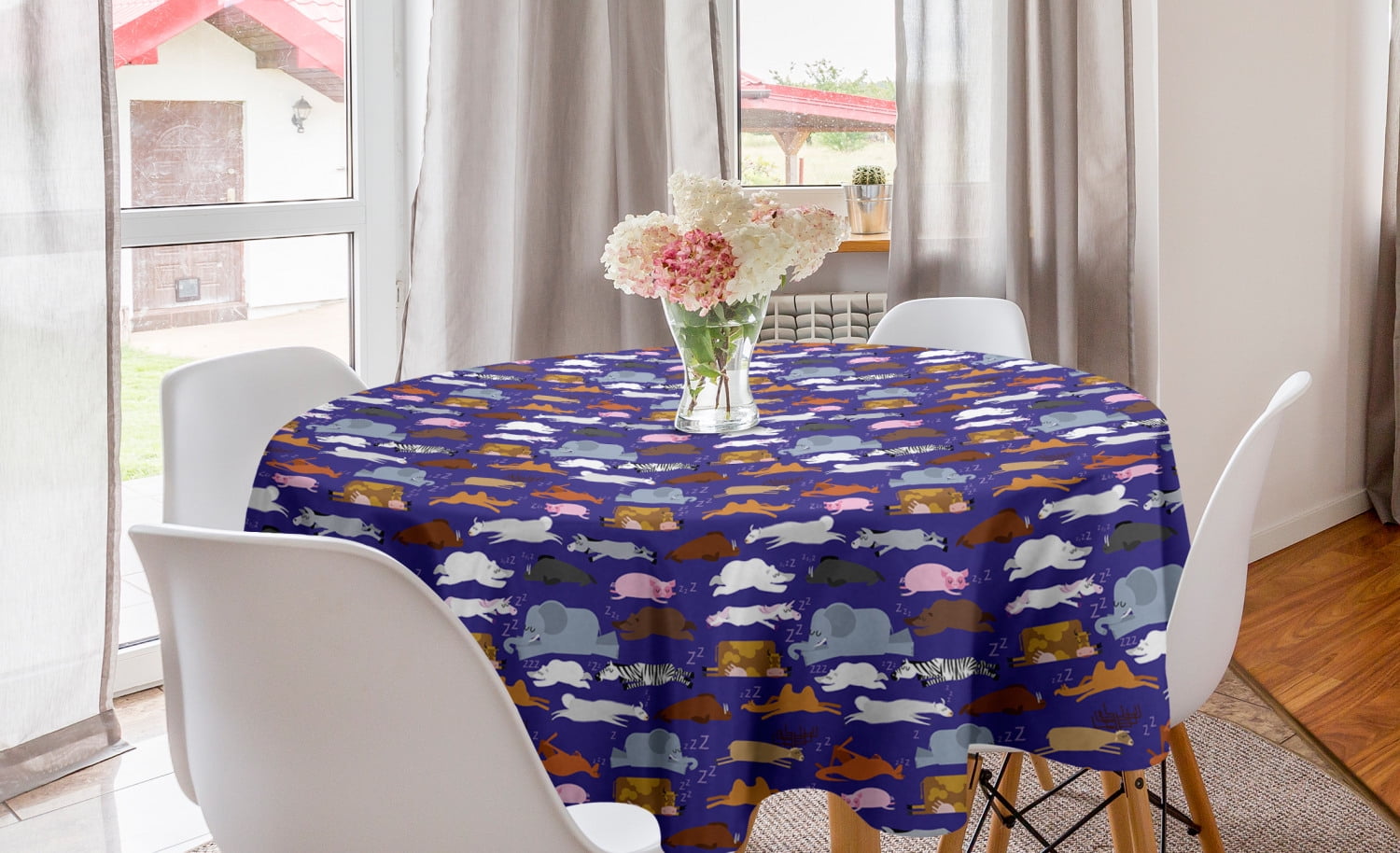 Animals Round Tablecloth, Sleeping Seal Deer Donkey Camel Zebra Bear ...