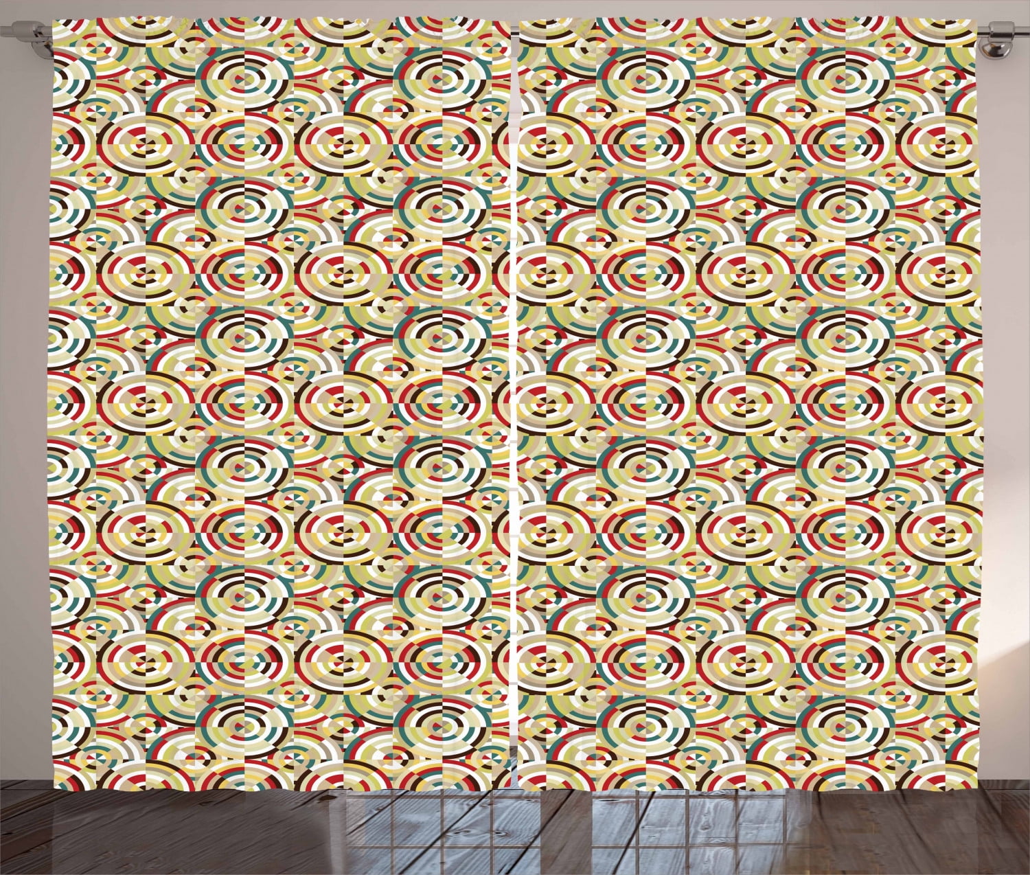 Geometric Curtains 2 Panels Set, Rhombuses Square Tiles and Circles ...