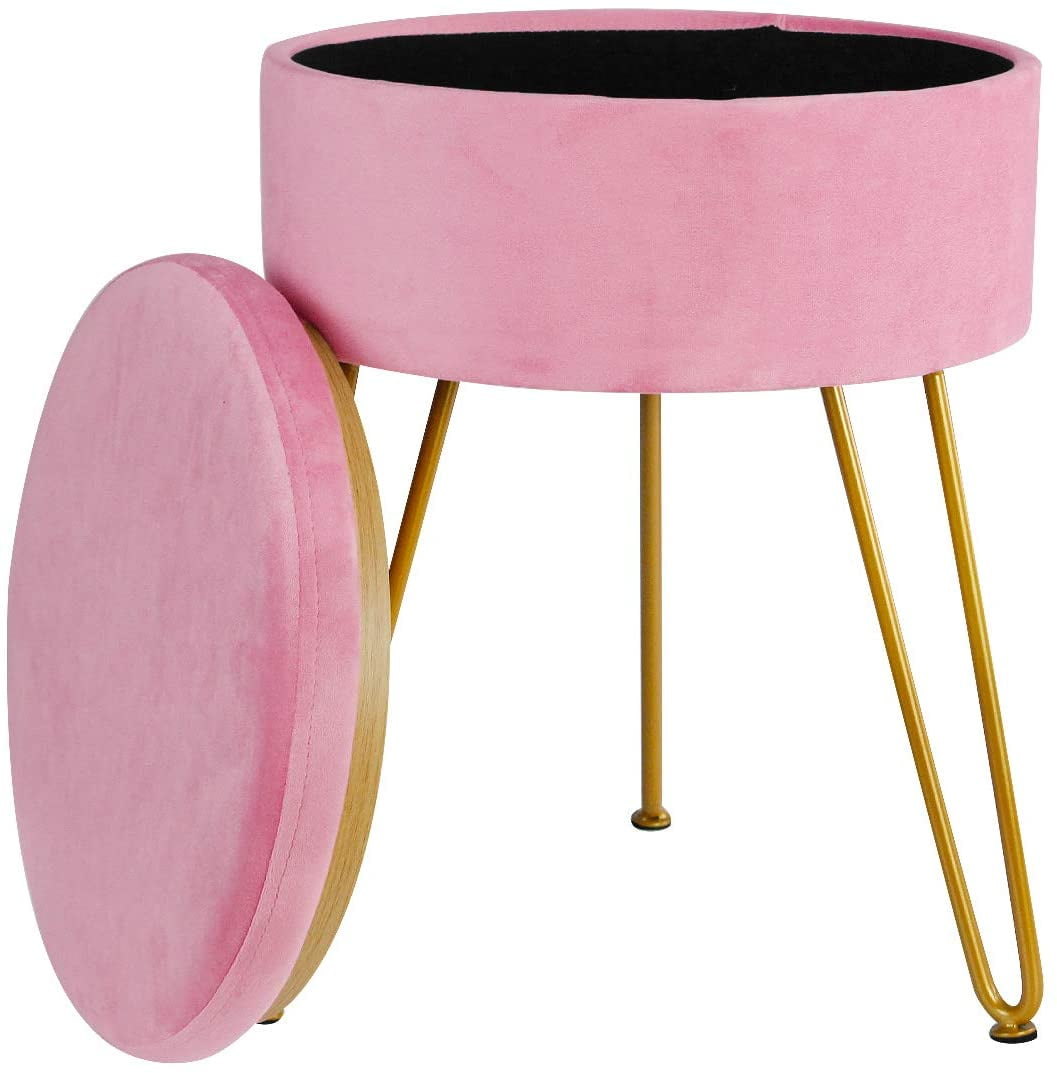 Velvet Footrest Stool Ottoman Round Modern Upholstered Vanity Footstool ...