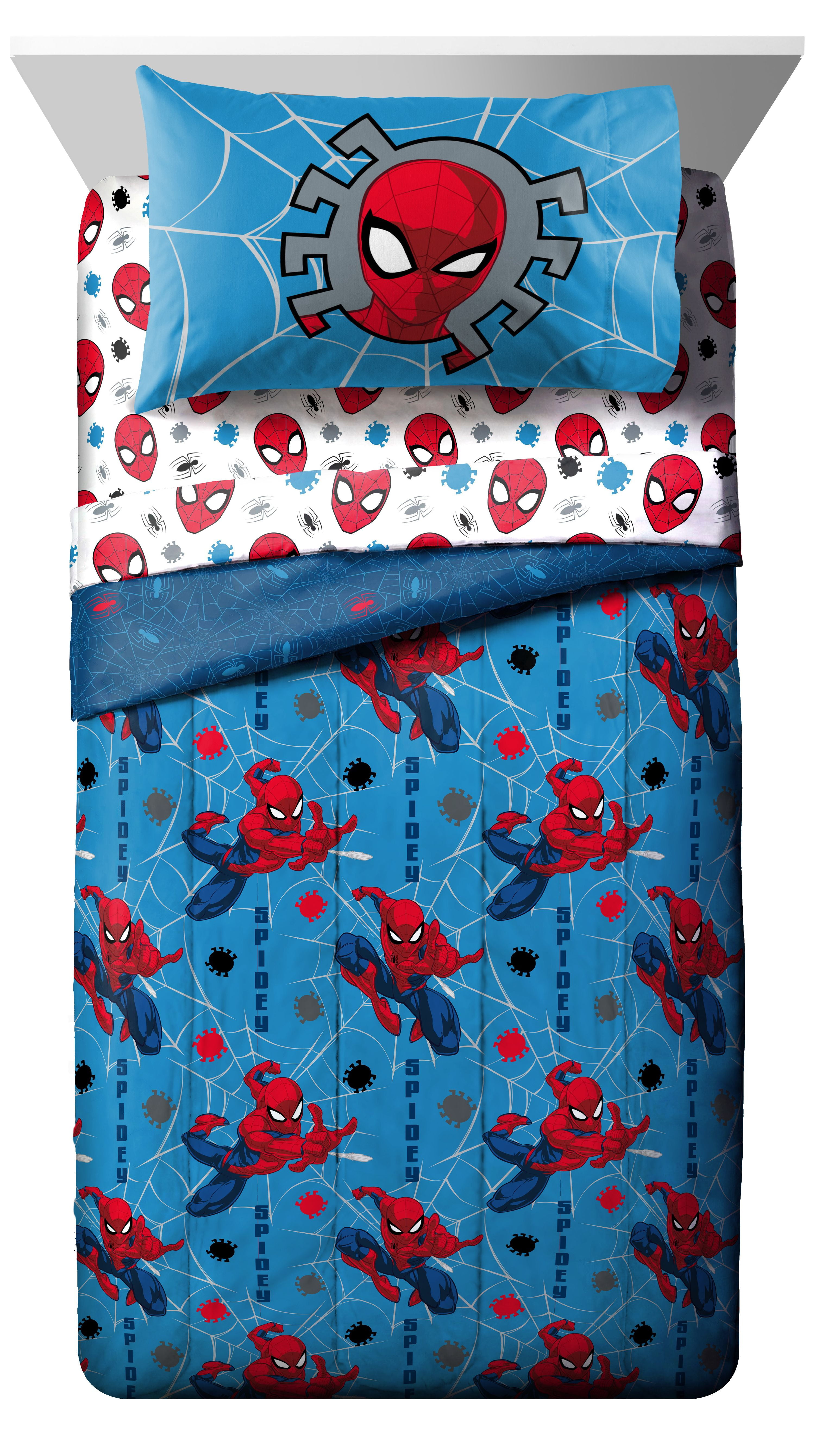 Spiderman Blue Spidey Kids Bed-in-a-Bag Bedding Set w/ Reversible ...