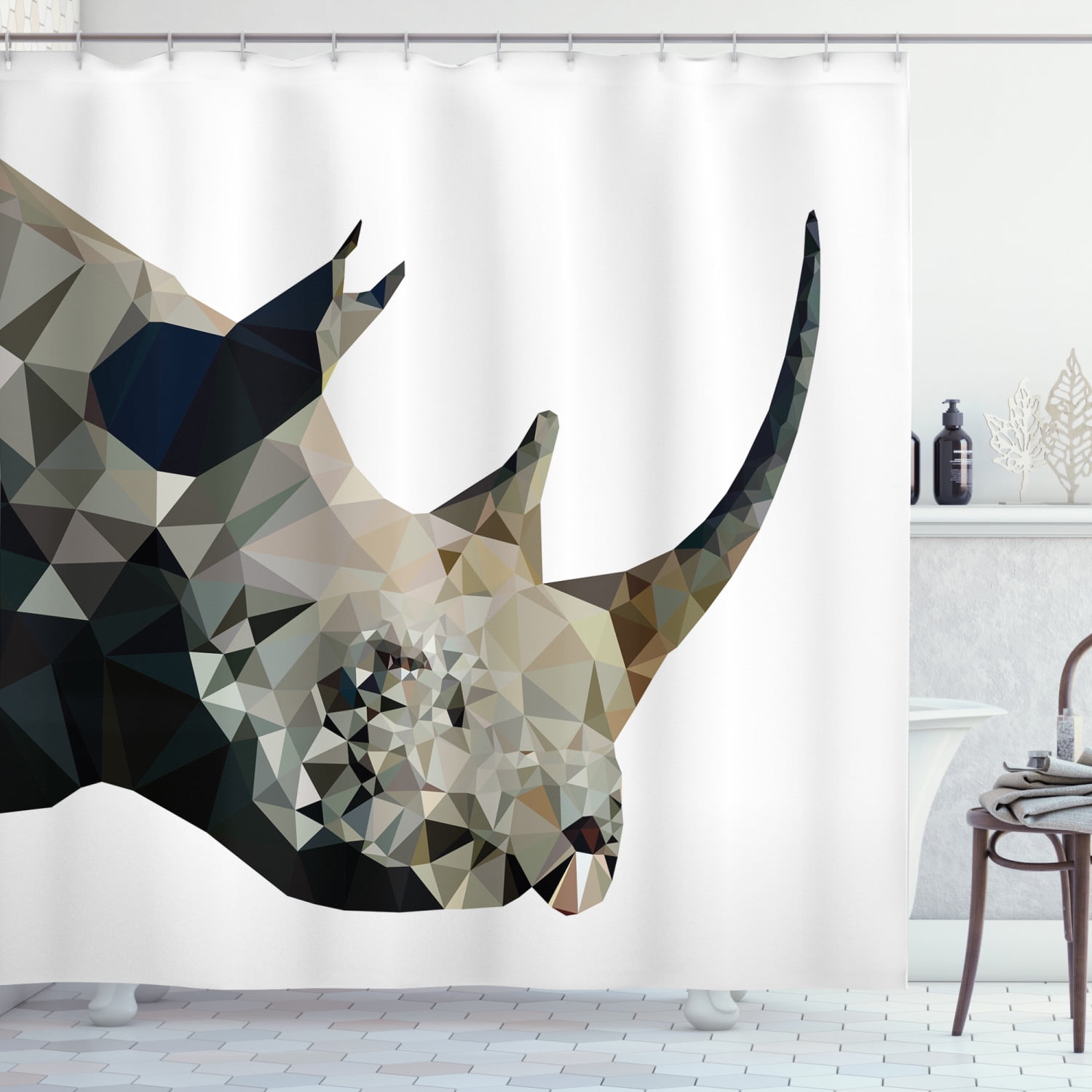 Rhino Shower Curtain, Angular Savannah Animal Polygonal Nature ...
