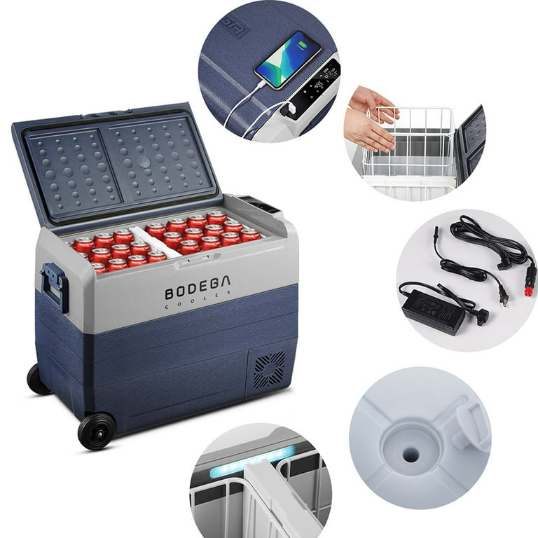 Bodega 12V 64 Quart Portable Freezer Electric Travel Auto Plug Cooler for Camping Outdoor with APP Control Blue Walmart