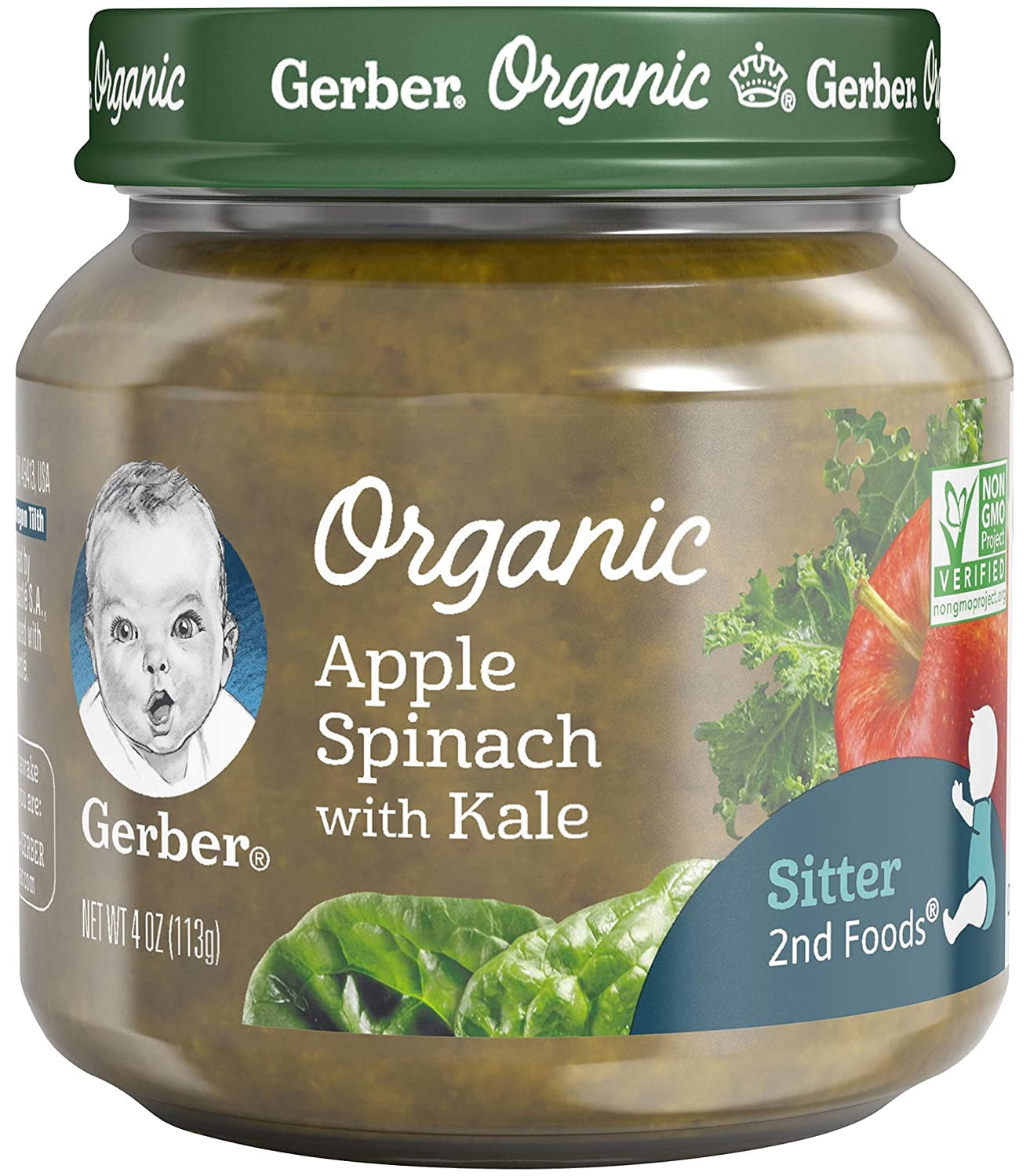 Gerber Organic for Baby, 2nd Foods, Sitter, Apple Spinach with Kale - 4 ...