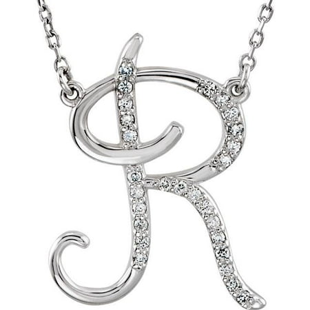 Diamond "R" Initial Pendant 18" Necklace 14K White Gold | Walmart Canada