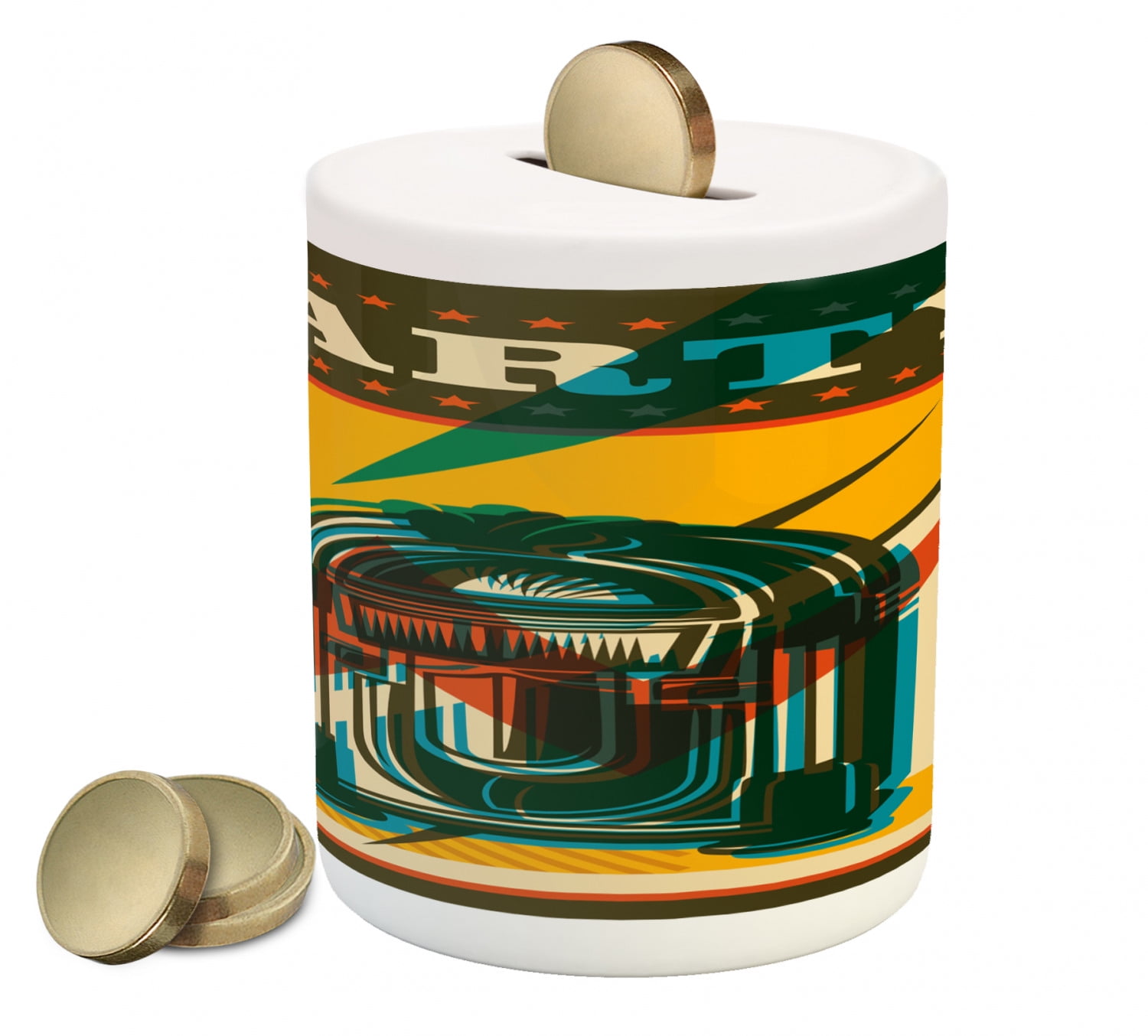 Jukebox Piggy Bank, Digital Retro Print Party Themed Old Antique Music ...