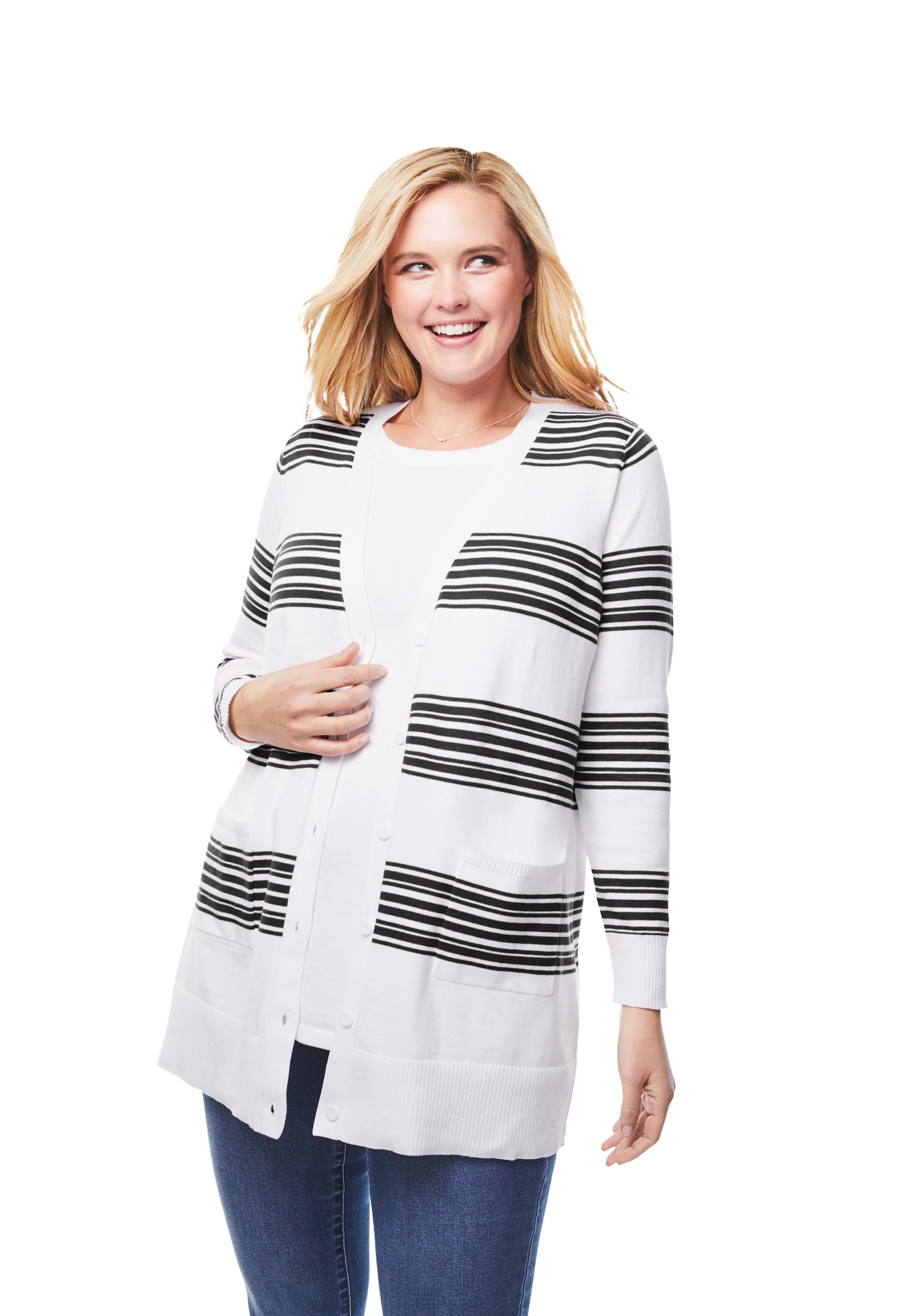 Woman Within Women's Plus Size The Cotton Perfect Boyfriend Cardigan ...