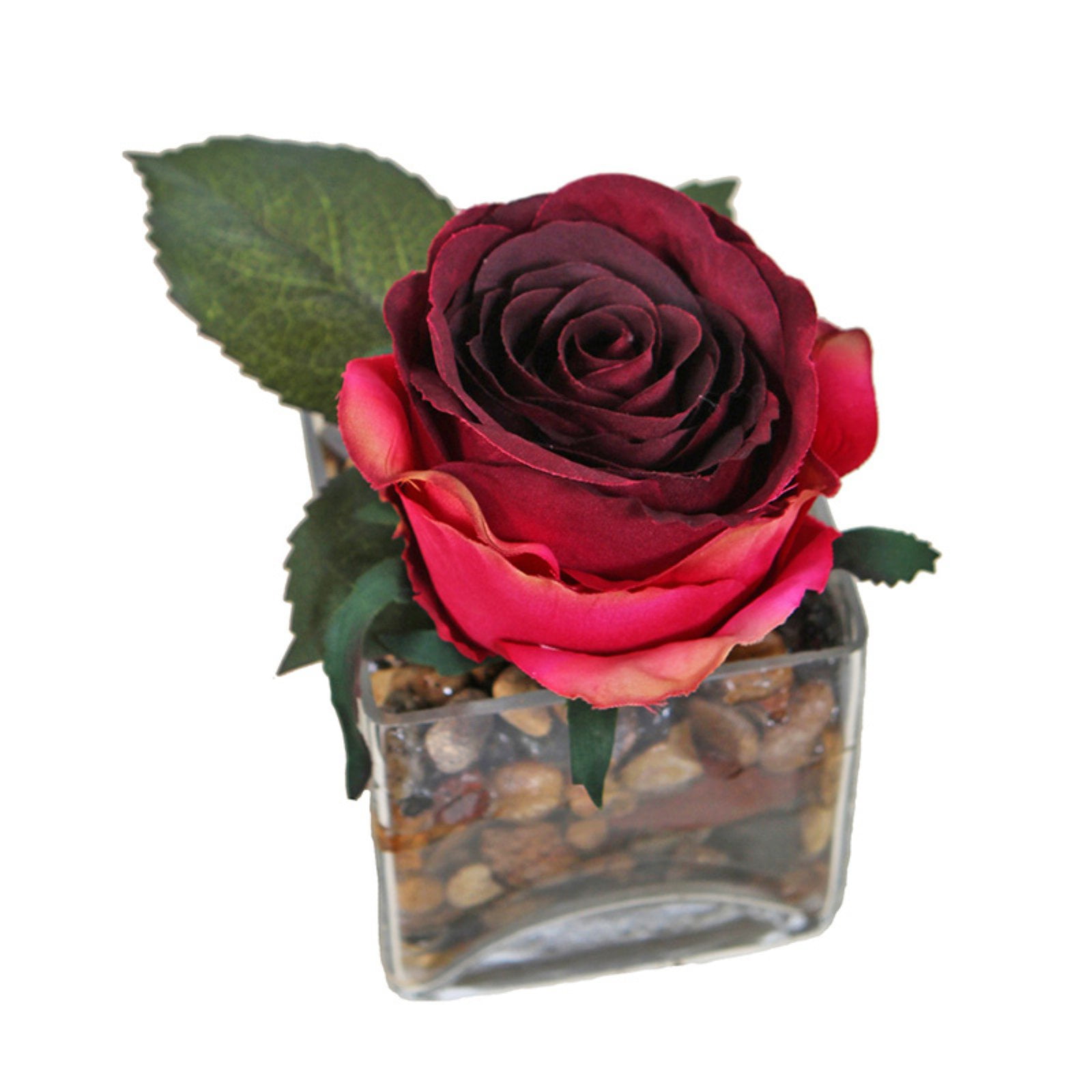 Vickerman Dark Red Rose in Square Glass Vase - Walmart.com