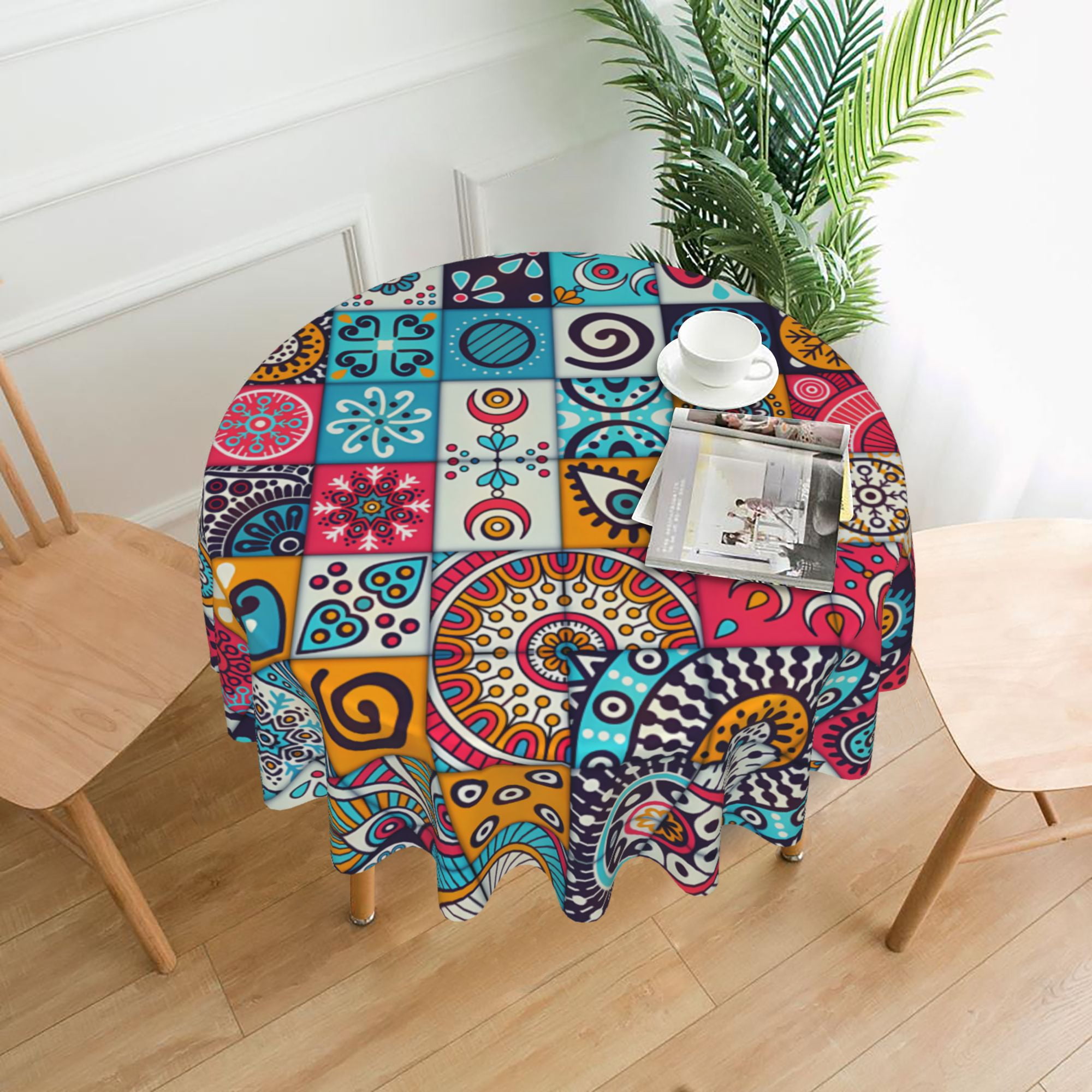 Round Tablecloth 60 Inch,Stain Resistance Polyester Bohemian Style ...
