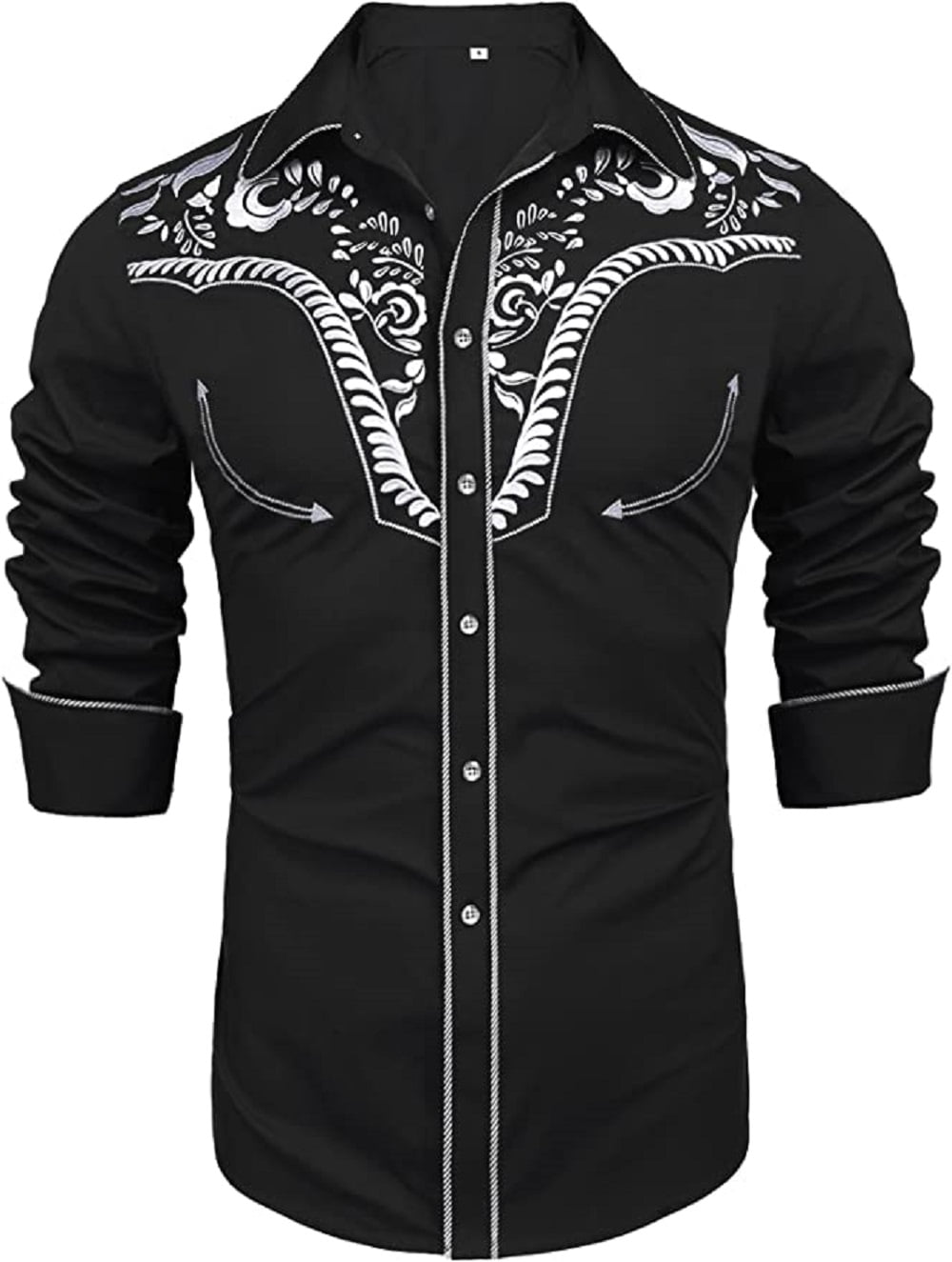 Daupanzees Slim Fit Shirts for Men Button Down Long Sleeve Embroidery ...