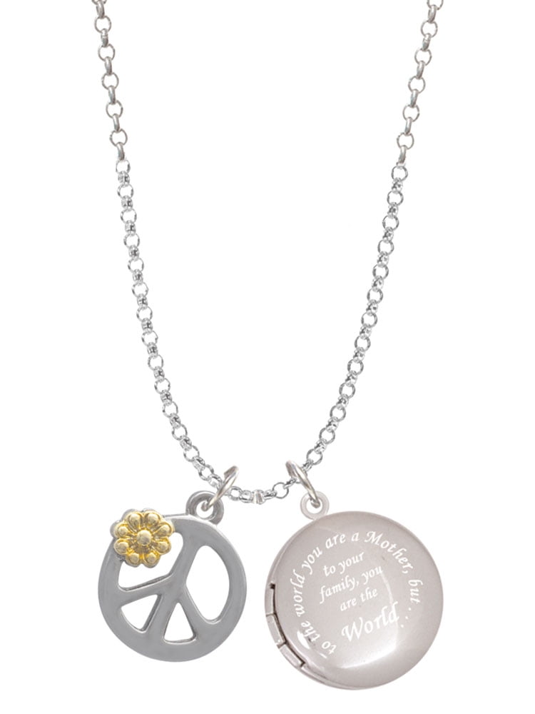 Delight Jewelry Two-tone Large Peace Sign with Daisy and Crystal To the ...