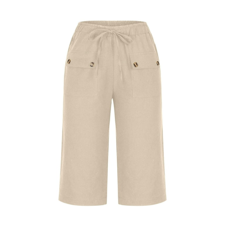 Timegard Cotton Linen Pants for Women Knee Length High Timegard Cotton Linen Pants for Women Knee Length High