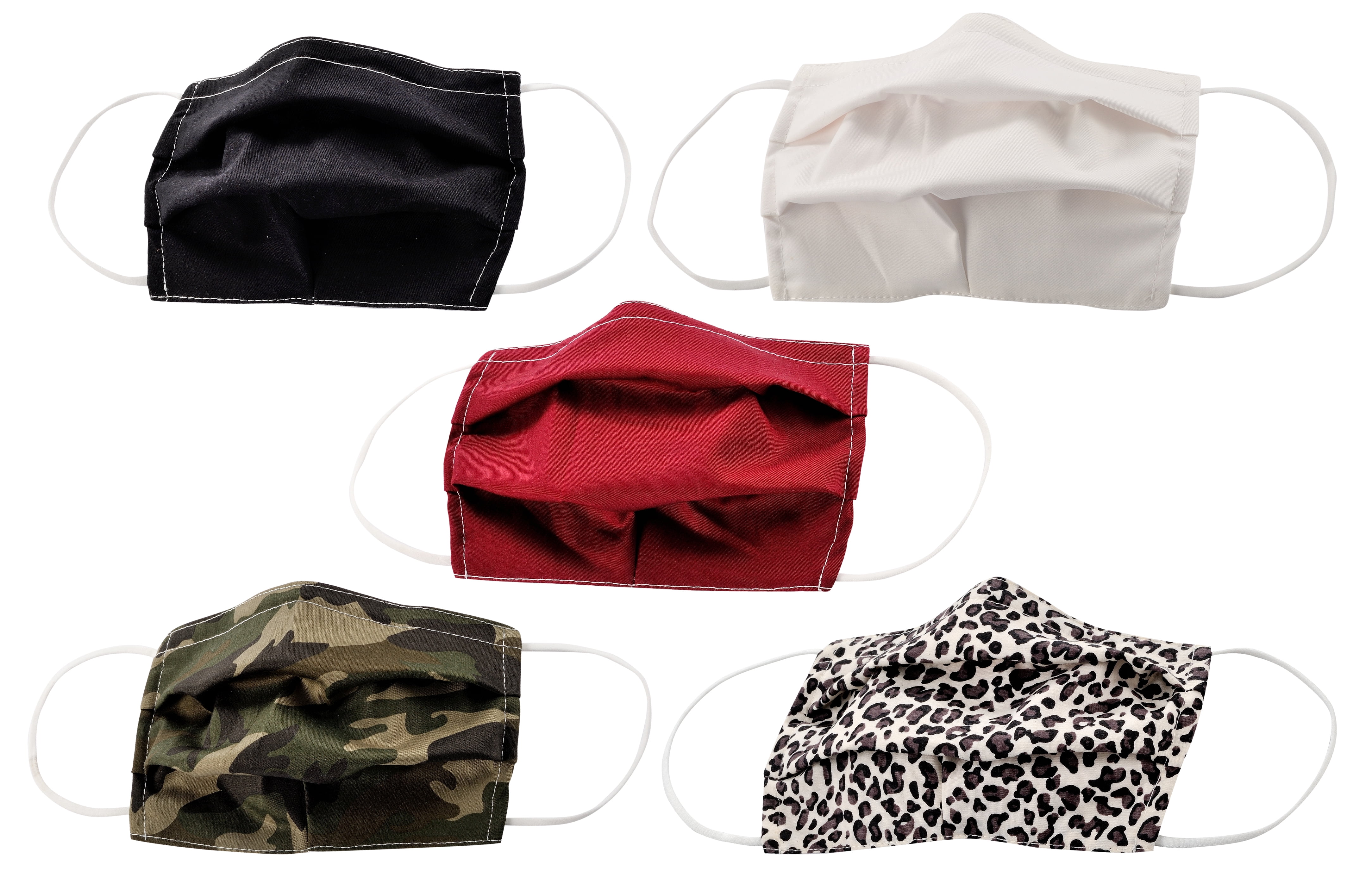 5-Pack Pleated Reusable Cotton Non-Medical Masks with Adjustable Nose ...