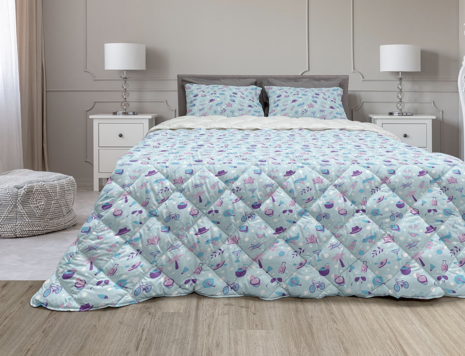 Flip Flop Comforter & Sham Bedding Set, Summer Vacation Beach Martini ...