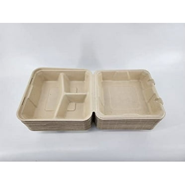 9X9 Clamshell Food Containers, 100 Pack Disposable Take Out Food Container With 3 Compartments ...