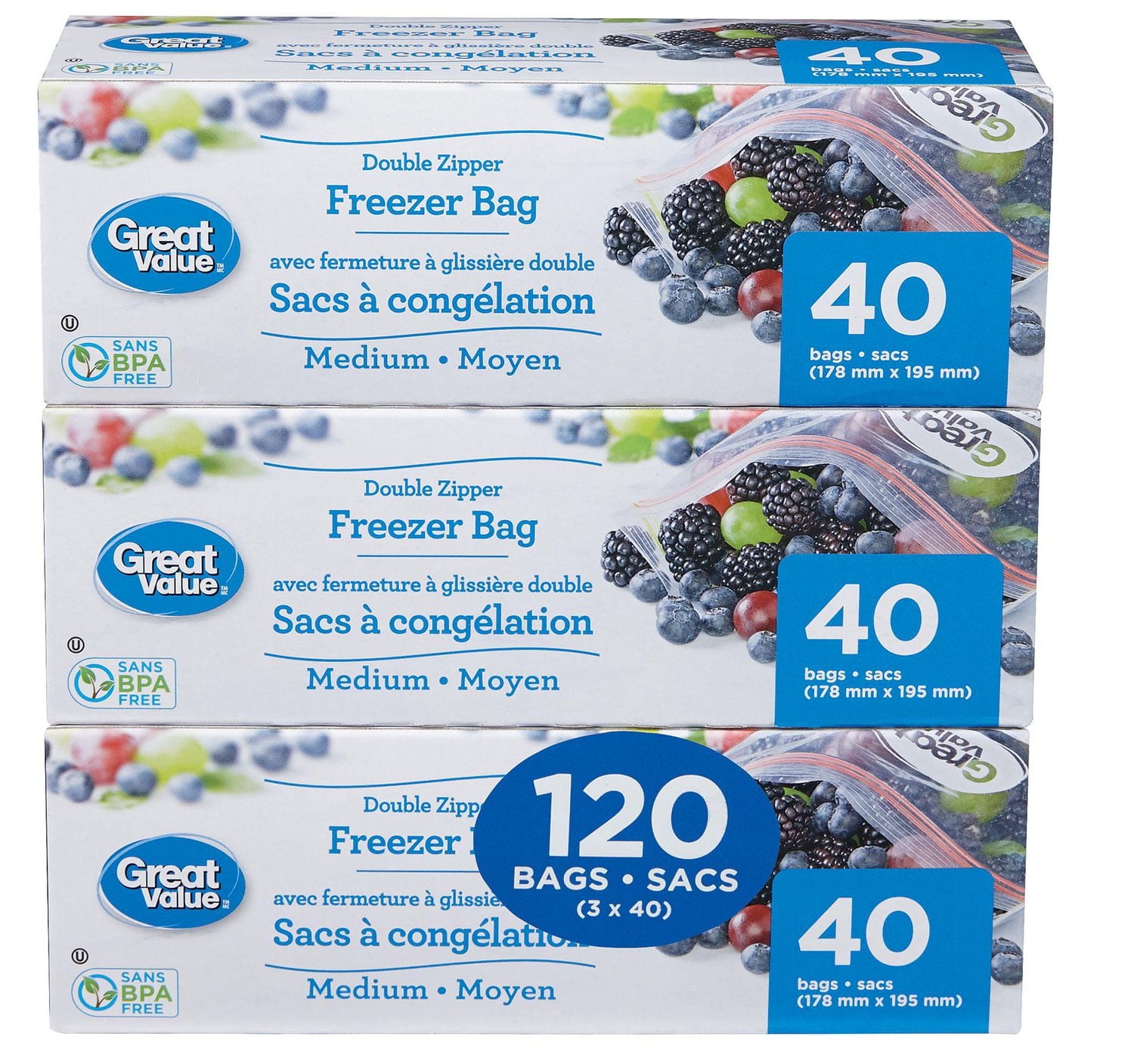 Great Value Double Zipper Freezer Bag, Medium, 120 Bags - Walmart.ca