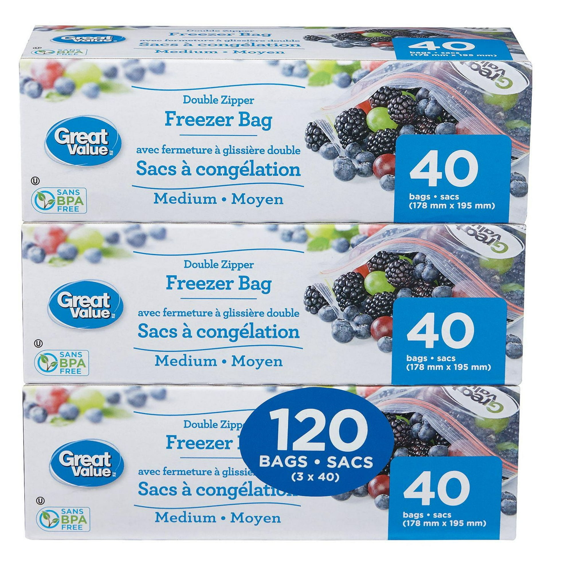 Click here for Great Value Double Zipper Freezer Bag 3 X 40 prices