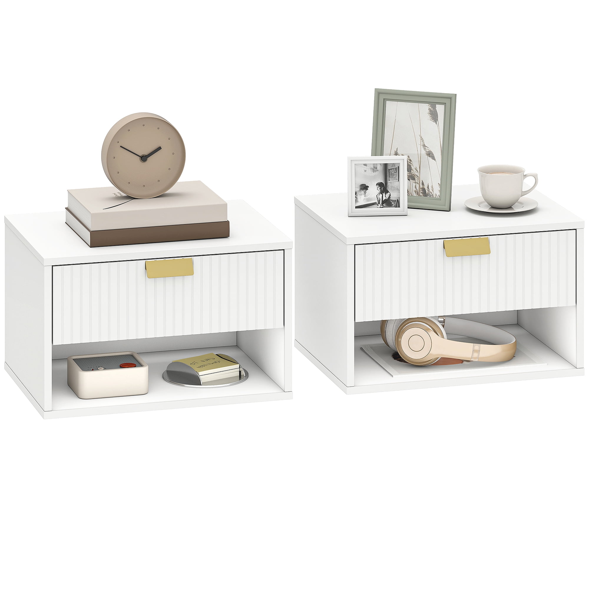 Click here for Homcom Floating Nightstands Set Of 2 With Fluted D... prices