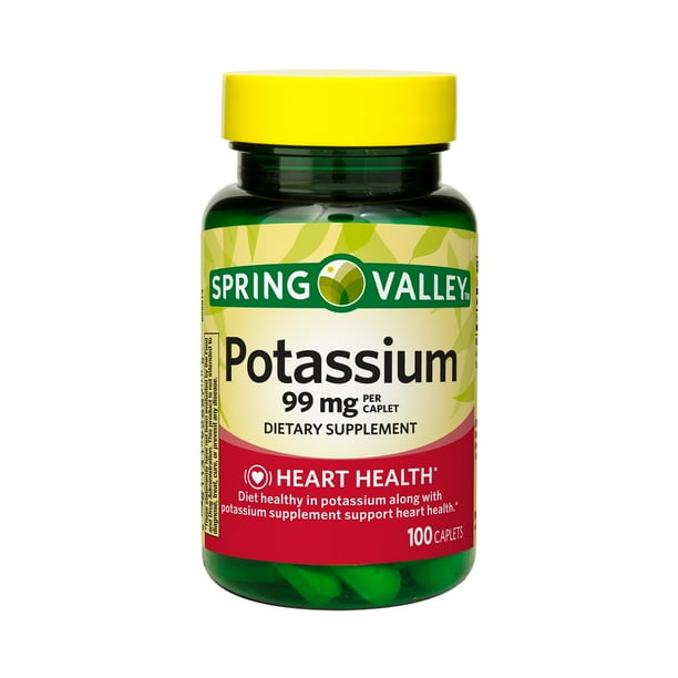 Spring Valley Potassium Caplets, 99 mg, 100 Ct - Walmart.com - Walmart.com