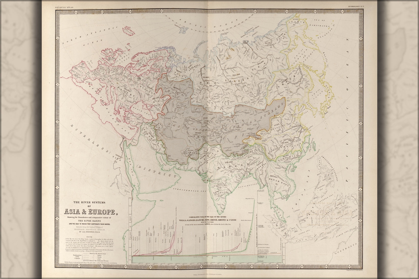 24"x36" Gallery Poster, map of river systems of asia and europe 1848 ...