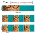 7 Piece Linen Table Runner and Placemats Set, Cat With Round Glasses ...
