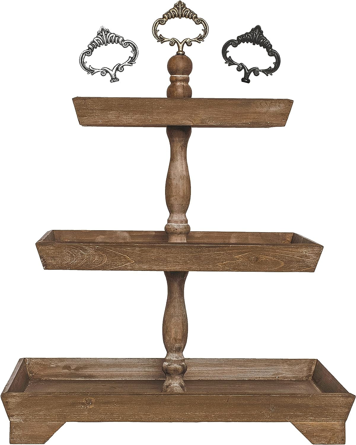 Large Rectangle Rustic Wood Three Tiered Tray, 3 Tier Serving for ...