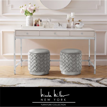 Nicole Miller Skylee Velvet Ottoman, Grey/Chrome | Walmart Canada