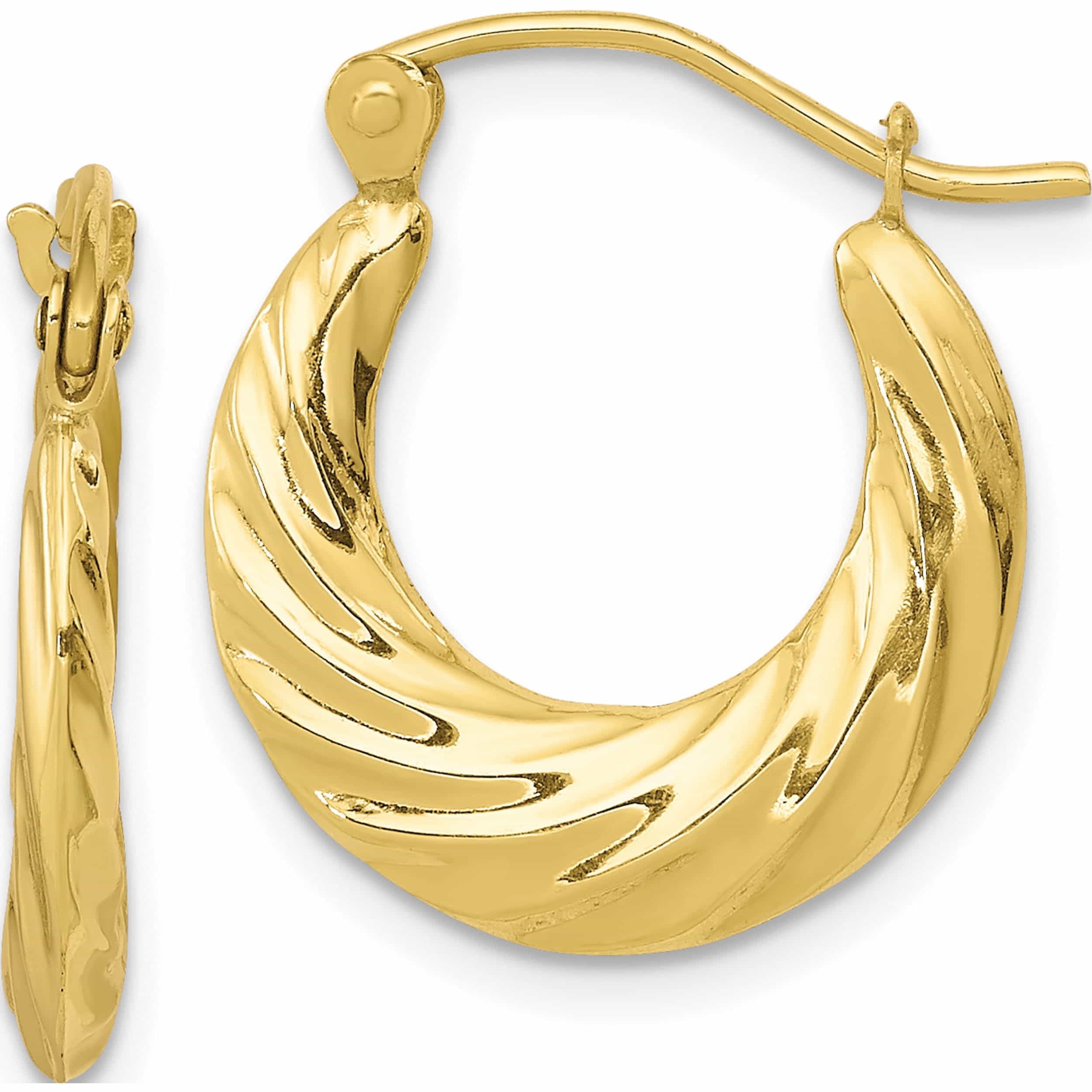 10K Yellow Gold Fancy Small Hoop Earrings (10 X 2) Made In Indonesia ...