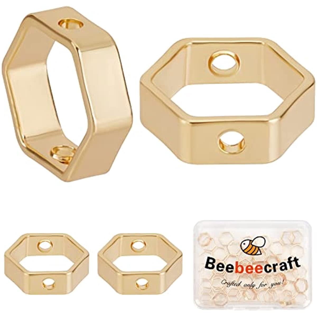 60Pcs Hexagon Beads Frames 18K Gold Plated Hole Beads Frame 8x8.5x2.5mm ...